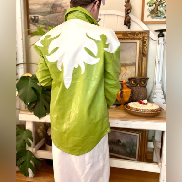 Jackets & Coats | New Urban Cowboy Avocado Green And White Stitch Faux ...